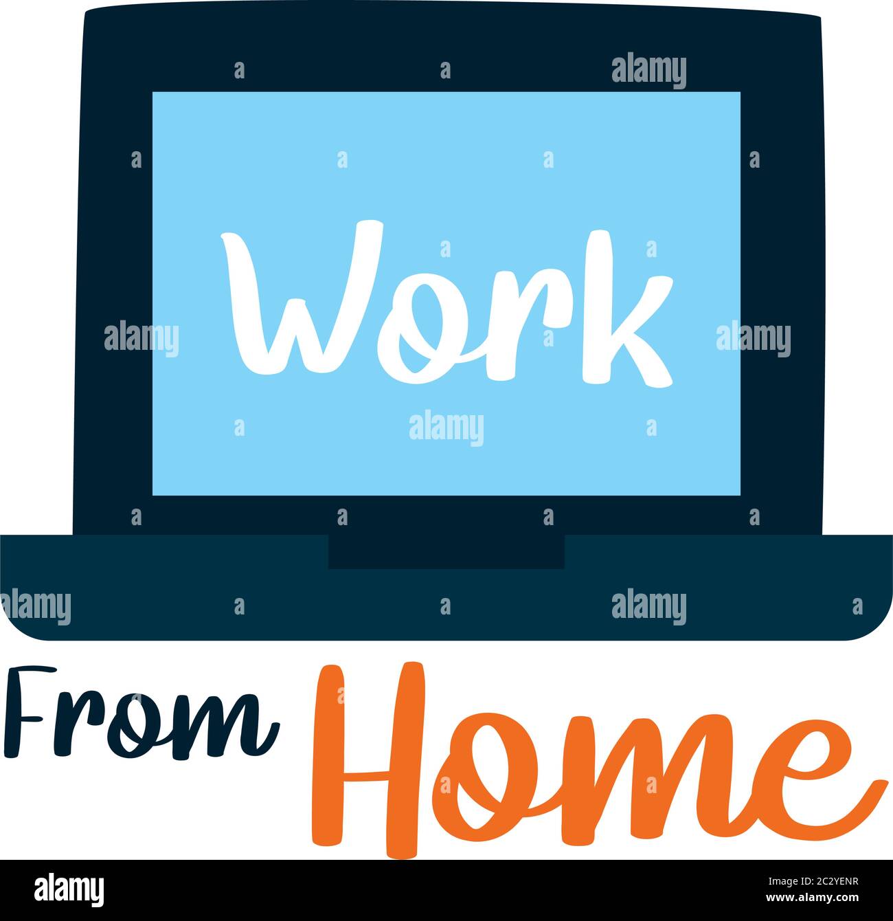Work from home lettering design with laptop computer icon over white ...