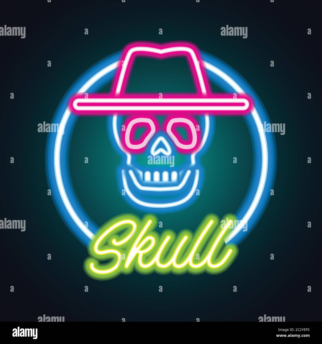 skull logo with neon sign effect. vector illustration Stock Vector ...