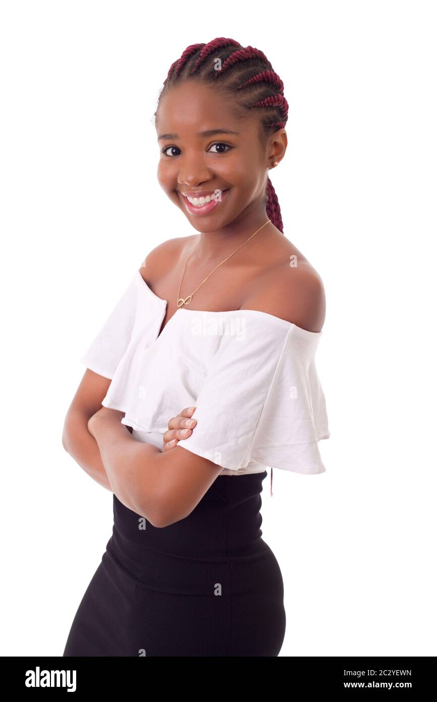 Happy african girl isolated on white background Stock Photo - Alamy