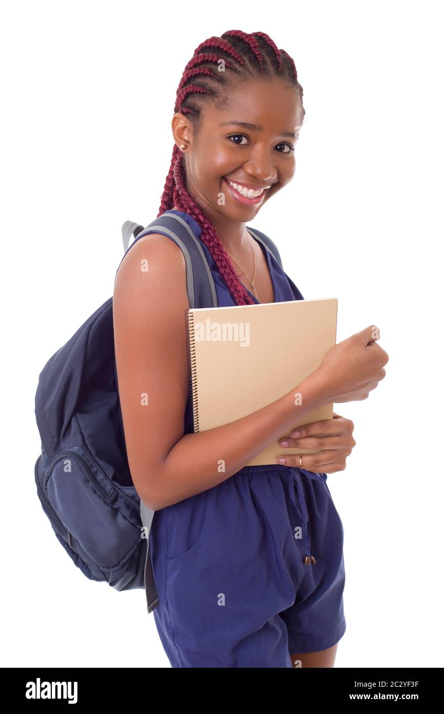 young happy african girl student, isolated on white background Stock ...