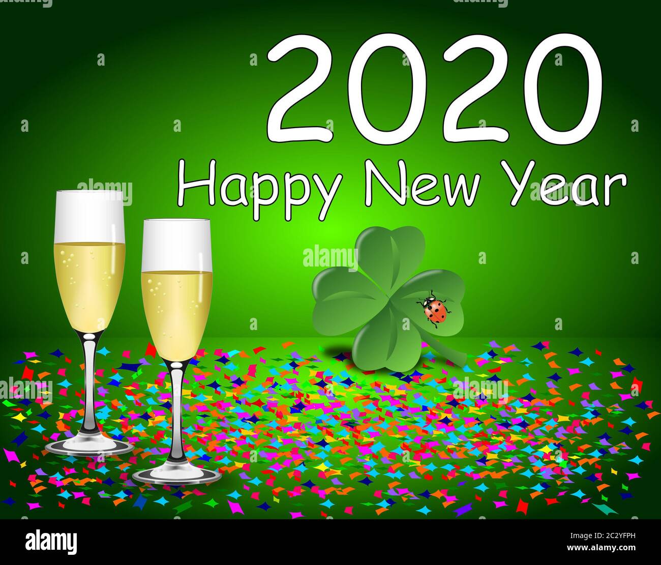 decorative glossy green Happy New Year 2020 card â€“ illustration Stock ...
