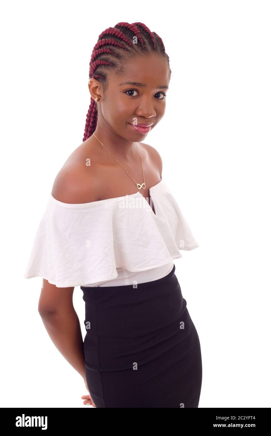 Happy african girl isolated on white background Stock Photo - Alamy