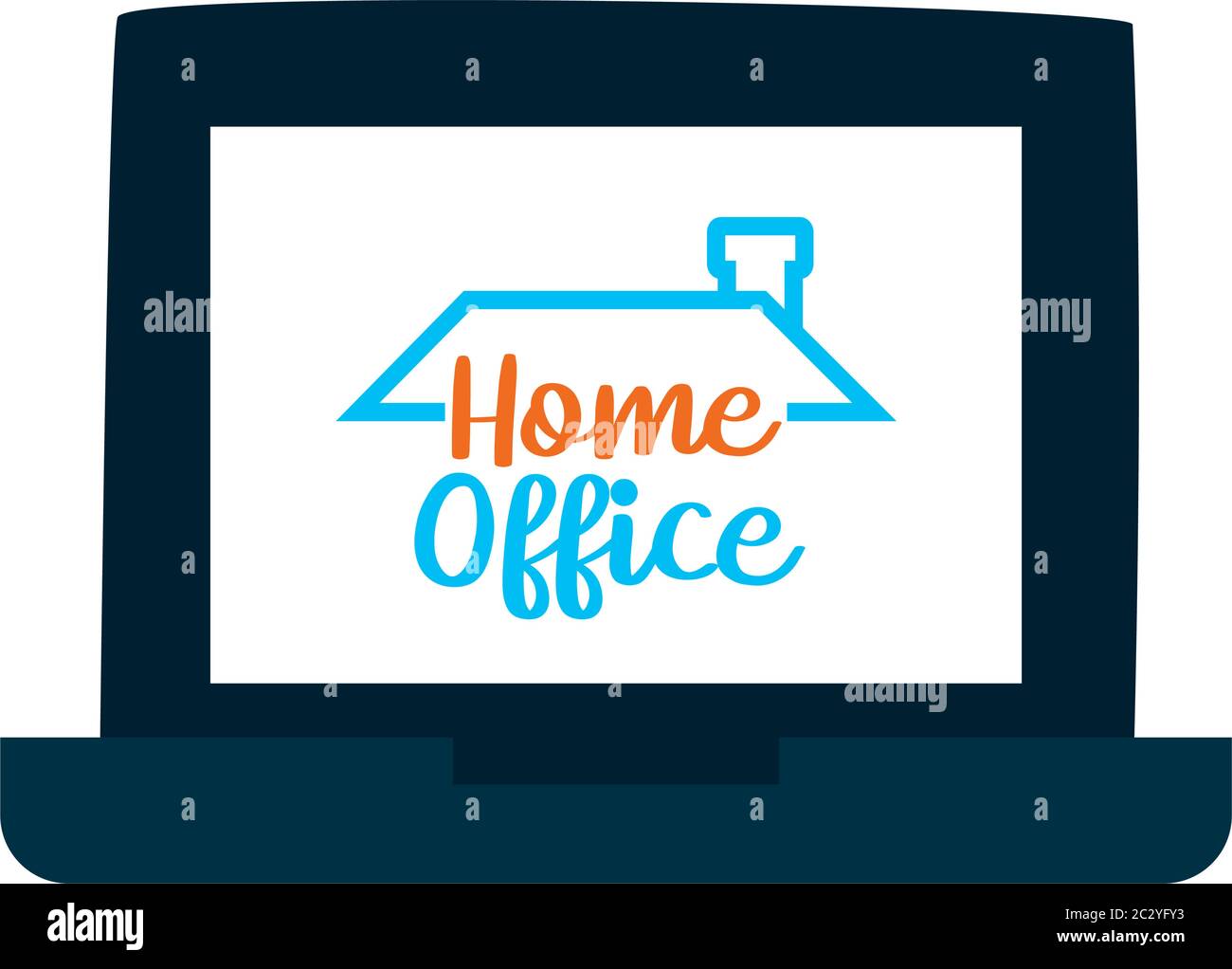 Laptop computer with home office lettering design on screen over white ...