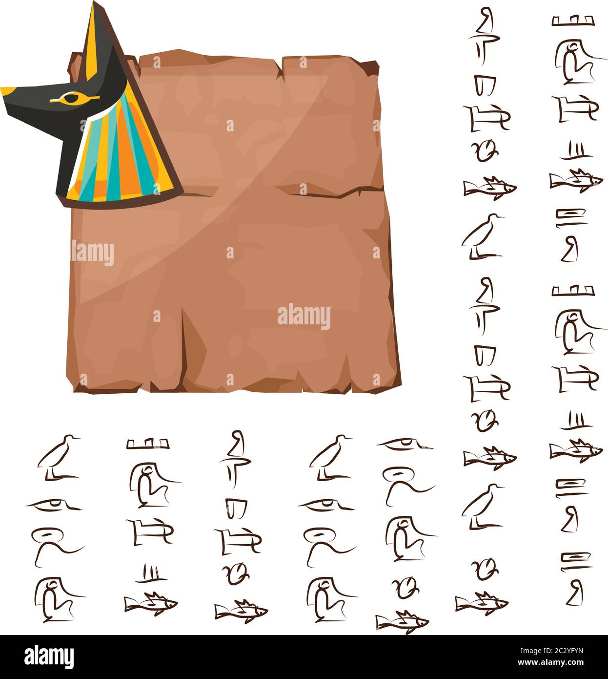 Ancient Egypt papyrus with anubis dog, jackal head cartoon vector ...