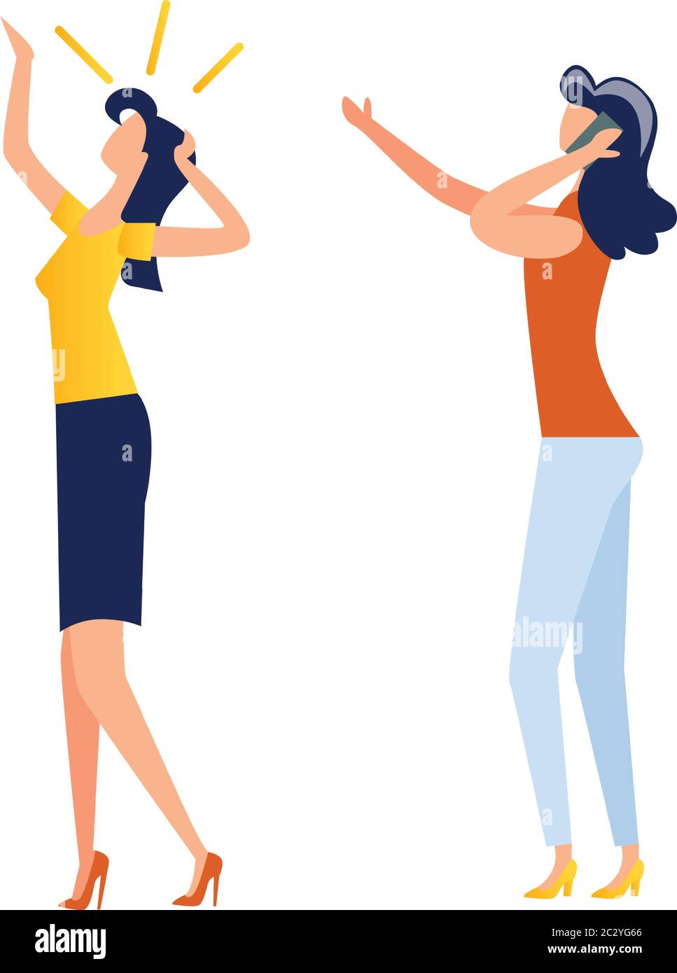 Female characters talking on cell phone, idea in my head cartoon vector ...