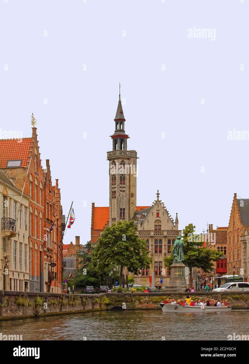 city scene, buildings along canal, Flemish architecture, medieval, old ...