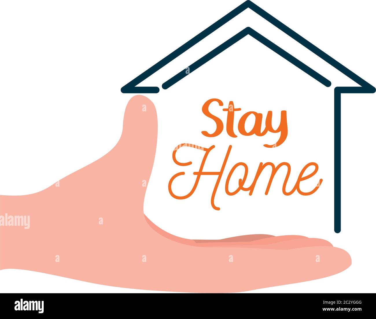 stay home lettering design with hand and house shape icon over white ...