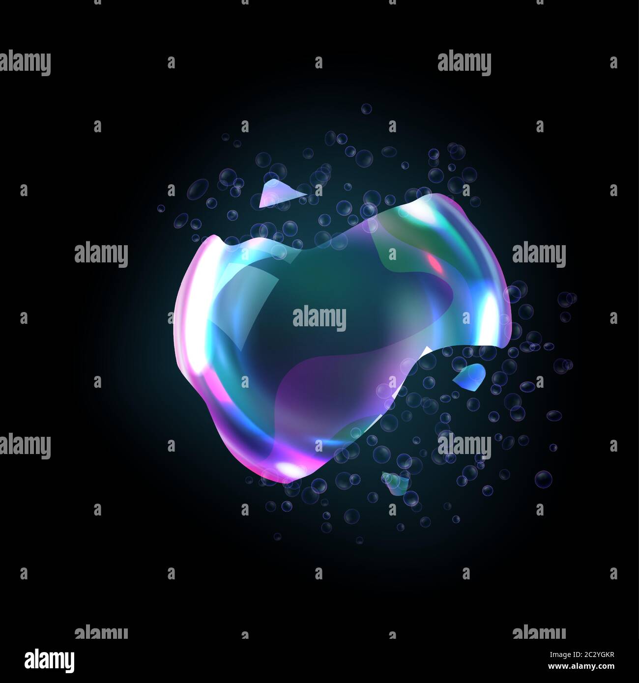 Bursting soap bubbles process stage vector illustration, realistic ...