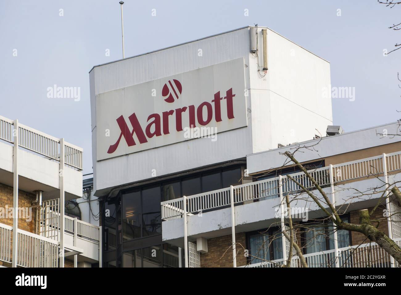 London- Marriott hotel sign in Swiss Cottage, London. An American ...