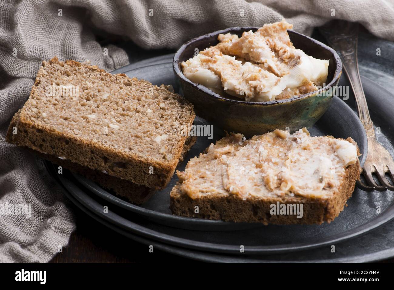 East European speciality - pork fat fried with onion Stock Photo - Alamy