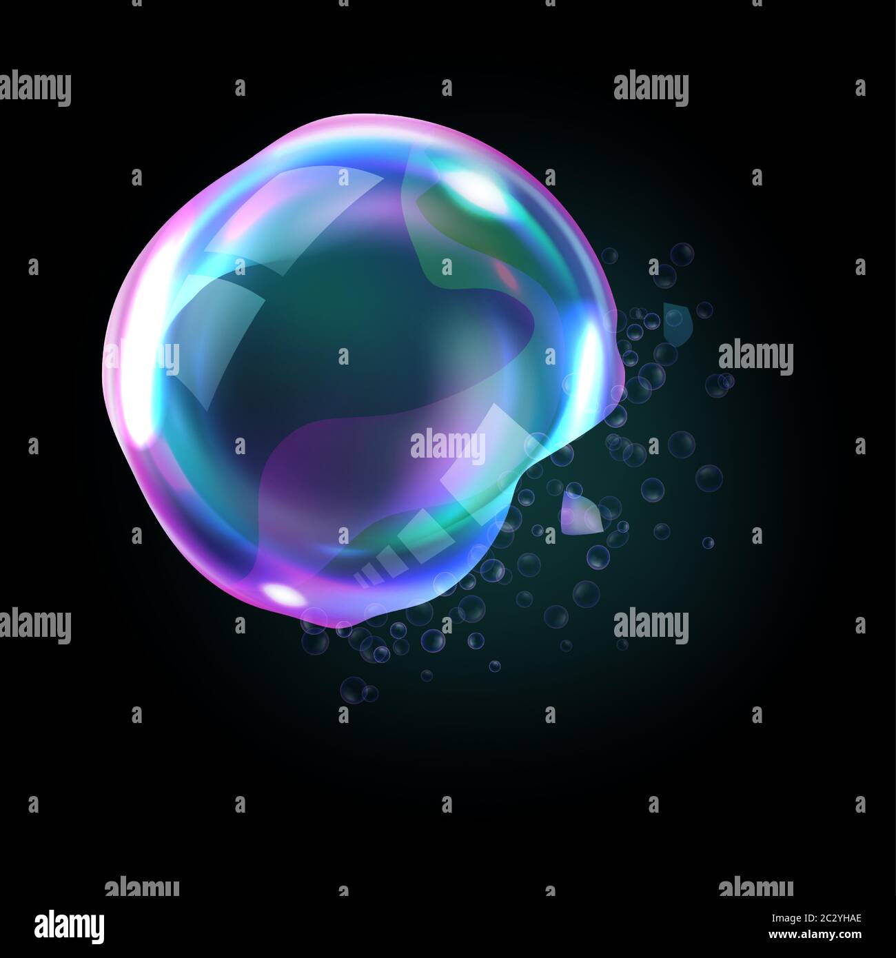 Bursting soap bubbles process stage vector illustration, realistic ...