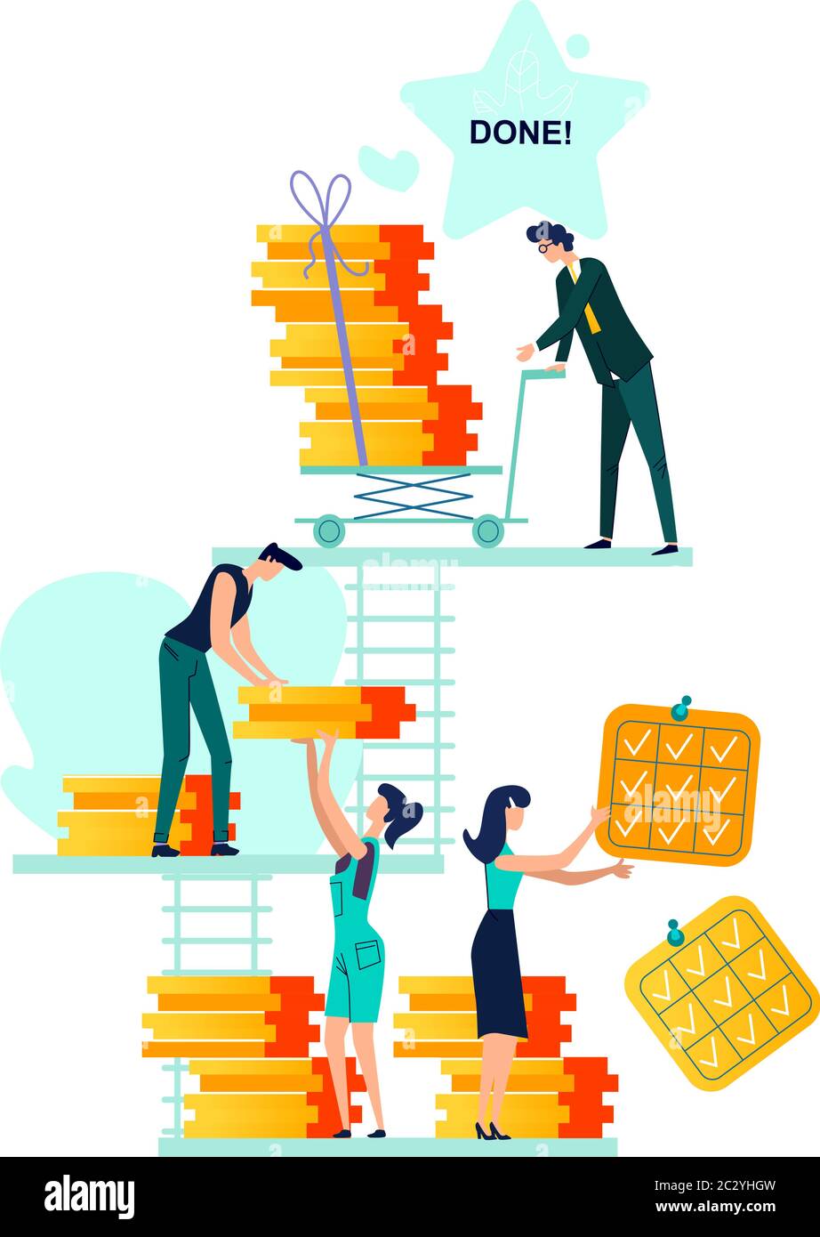 Deadline, time management and teamwork business vector. Company workers ...