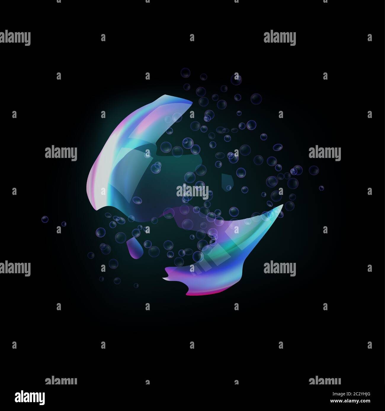 Bursting soap bubbles process stage vector illustration, realistic ...