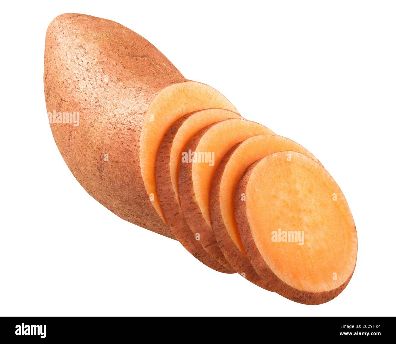 Sweet potato (Ipomoea batatas tuberous root), partially sliced ...