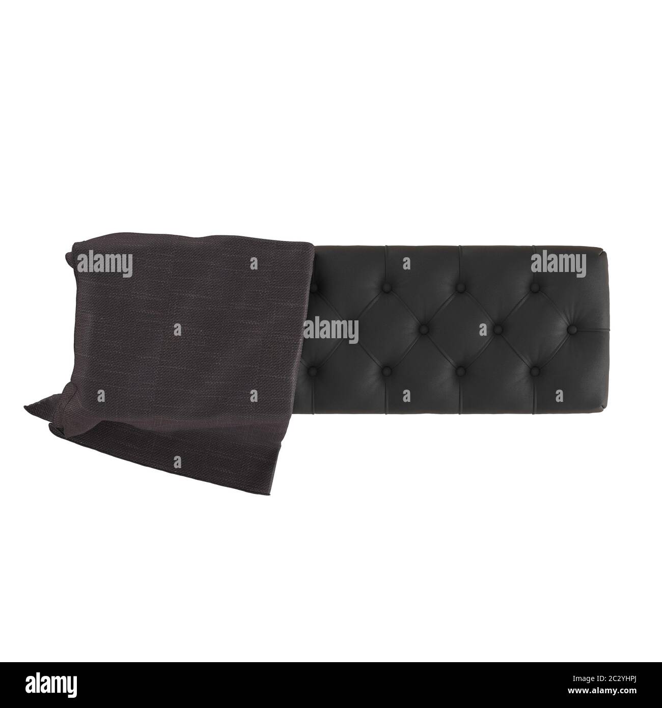 Black leather upholstered bench on an isolated background on top view ...