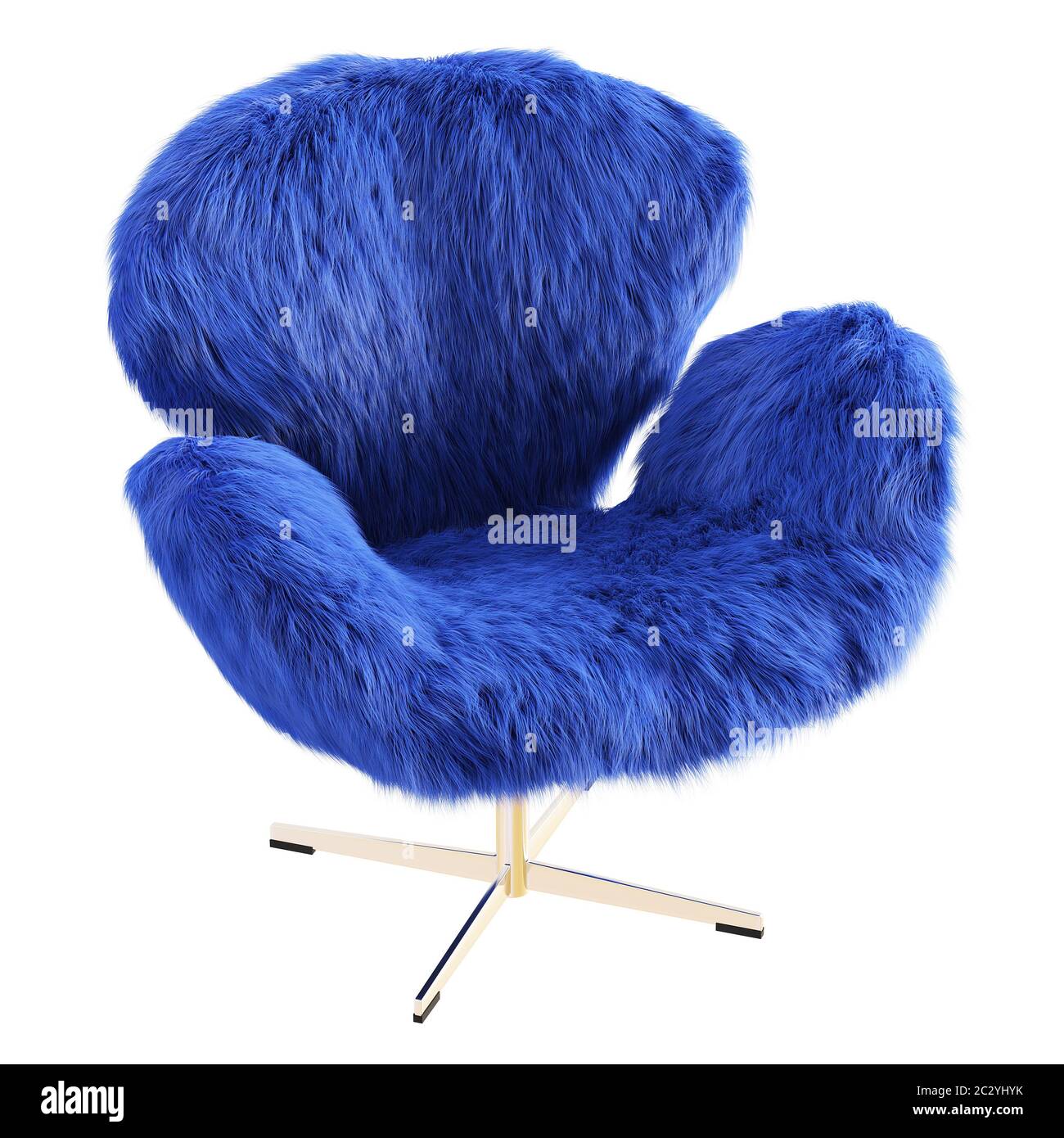 Beautiful blue fluffy armchair made of wool on an isolated background ...