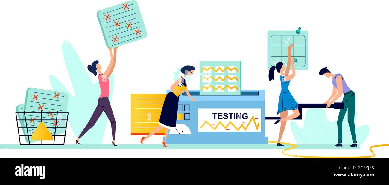 Testing process business concept vector illustration. Teamwork, man and ...