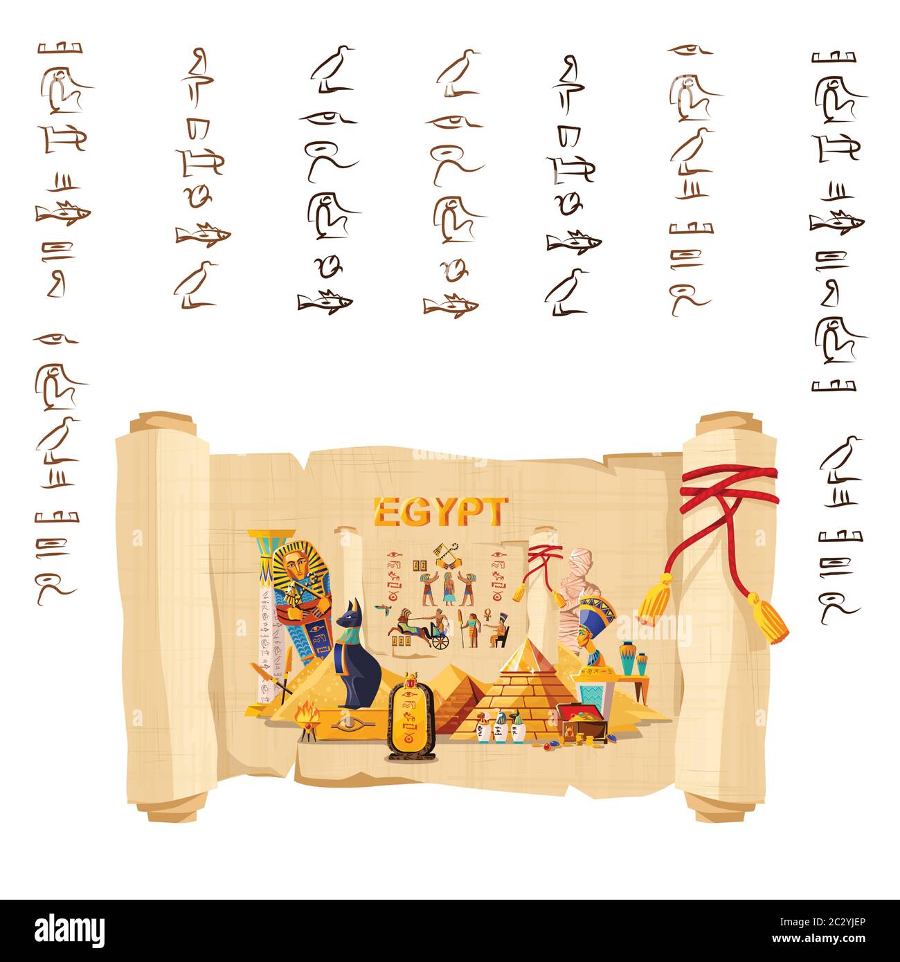 Ancient Egypt infographic cartoon vector travel concept. Papyrus scroll ...