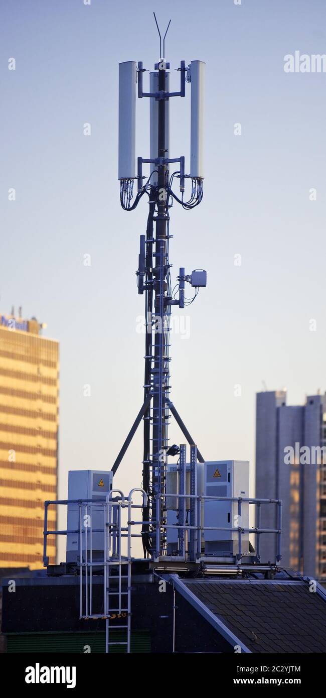 5G cell site on the roof in the inner city, Essen, North Rhine ...