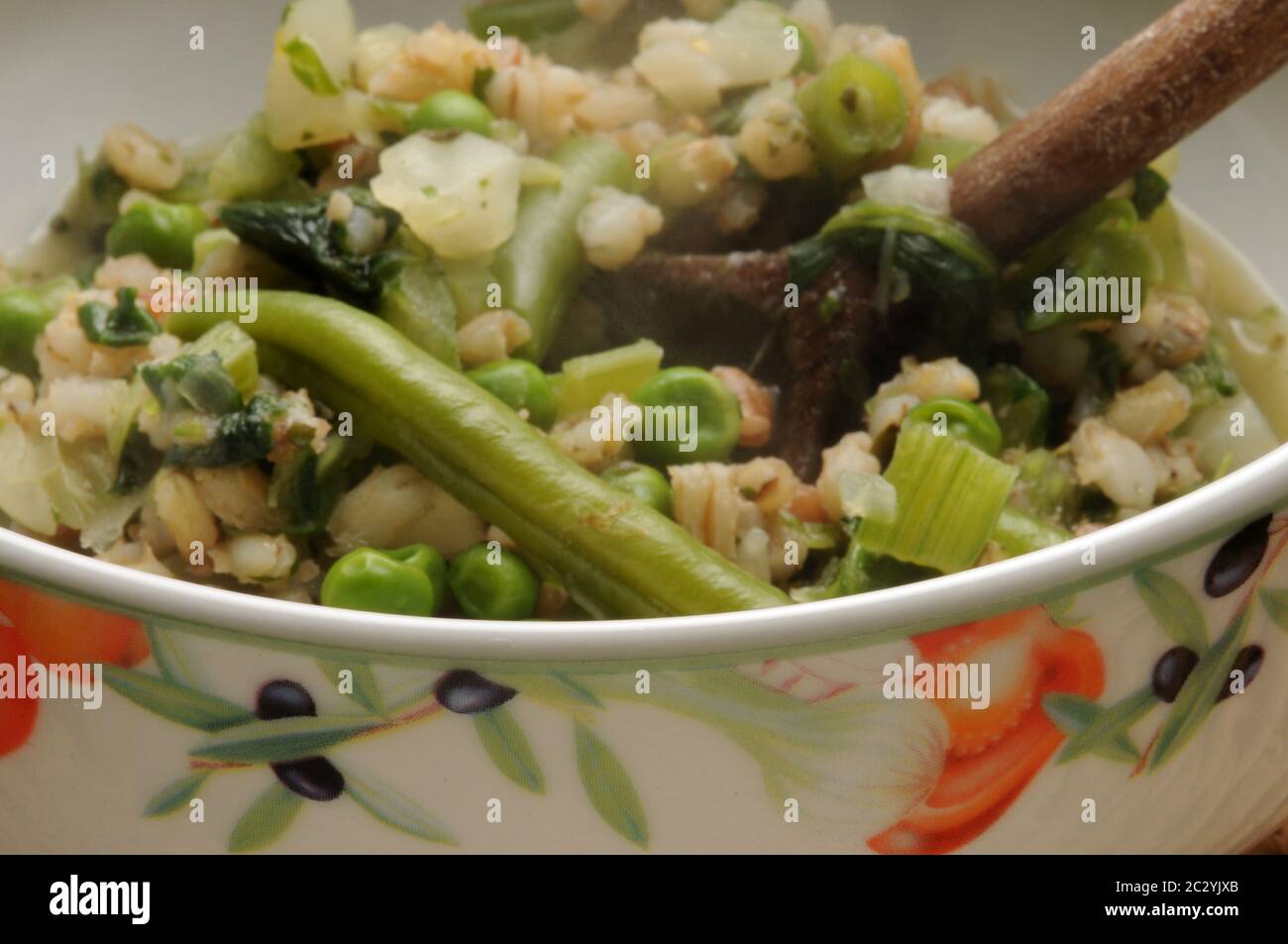Hot barley soup with vegetables Stock Photo - Alamy