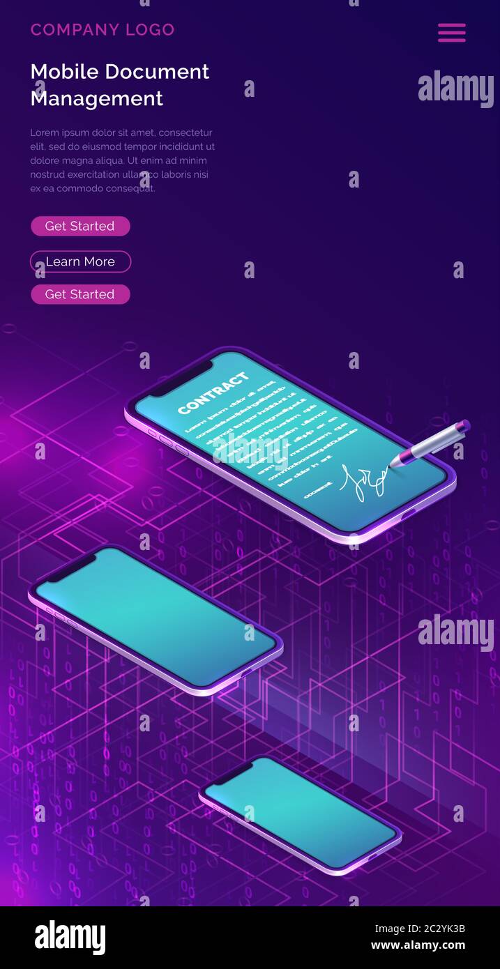 Mobile document manager or e-signature business concept vector ...