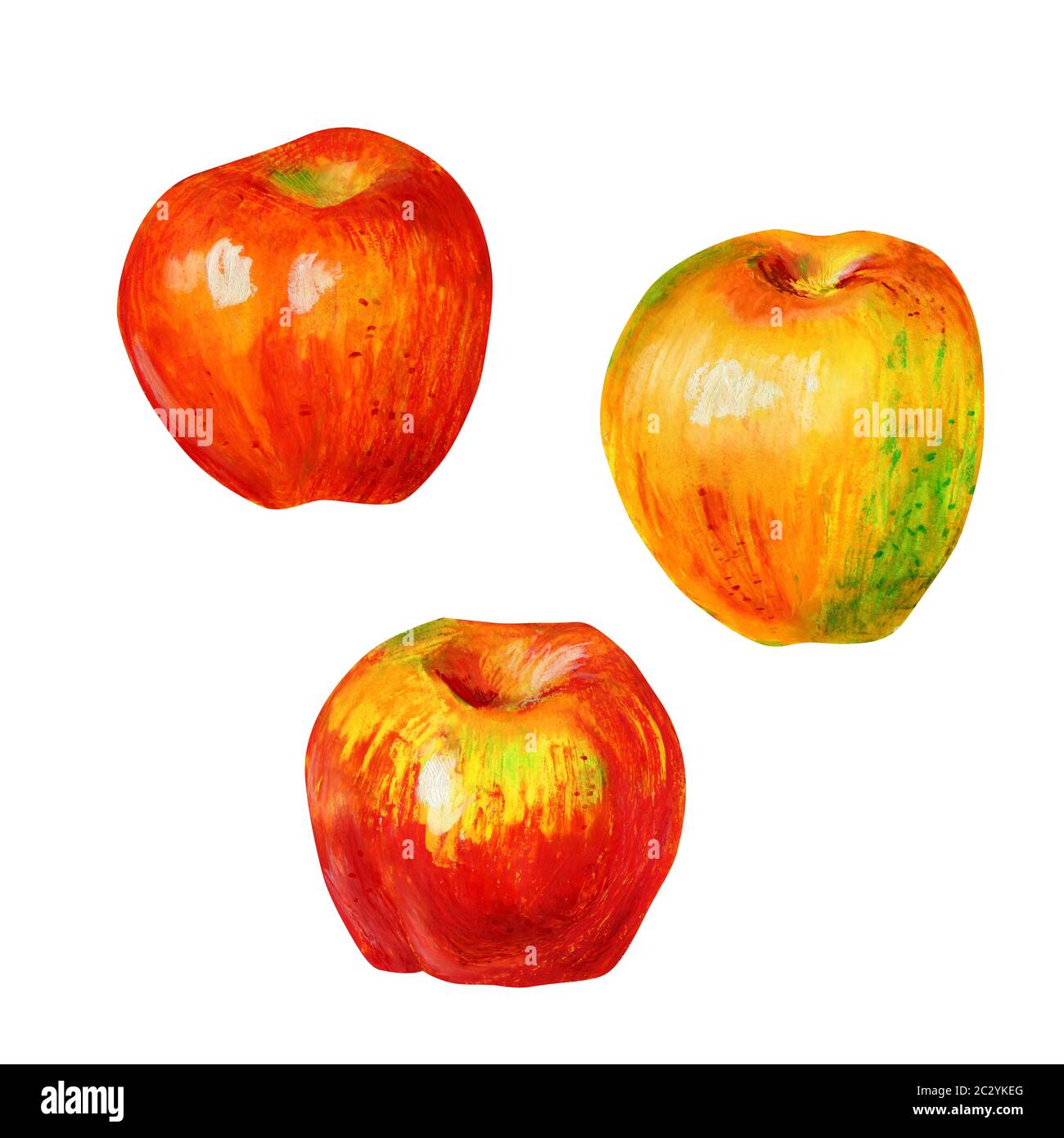Three apples isolated on a white background. Ripe juicy fruits in a ...