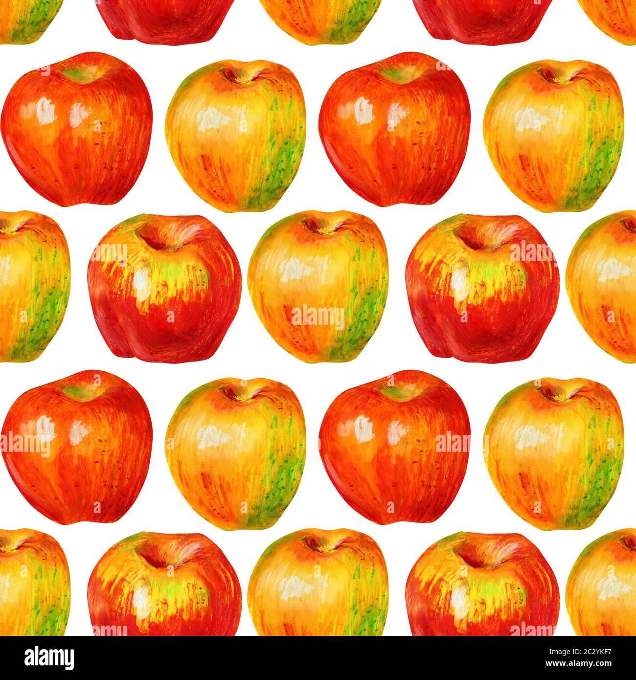 Seamless pattern with apples on a white background. Yellow orange red ...