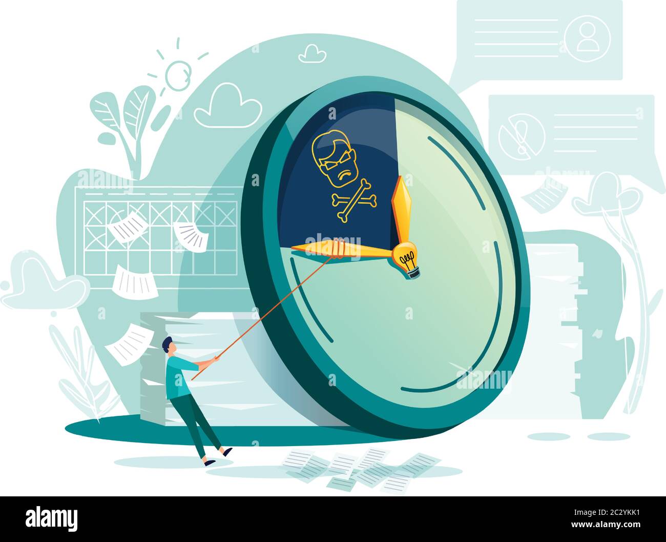 Deadline and time management business concept vector. Large watches and ...