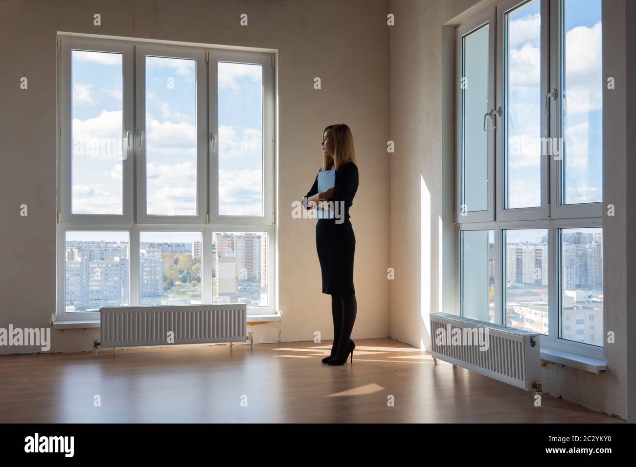 The realtor is still waiting for buyers to look out the window Stock ...