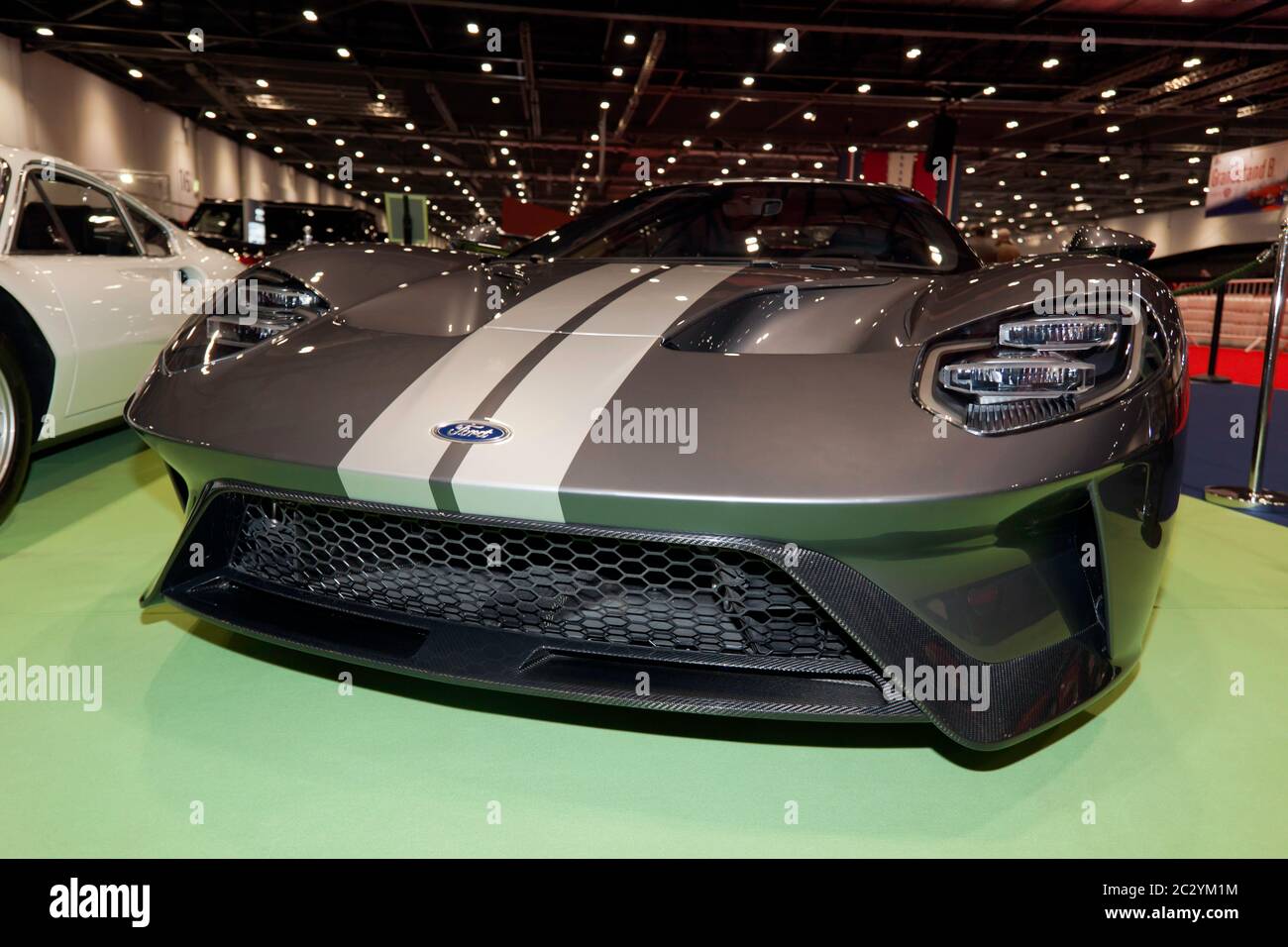 Front low-angle view of Ford GT 2018 Model, on display at the 2019 ...