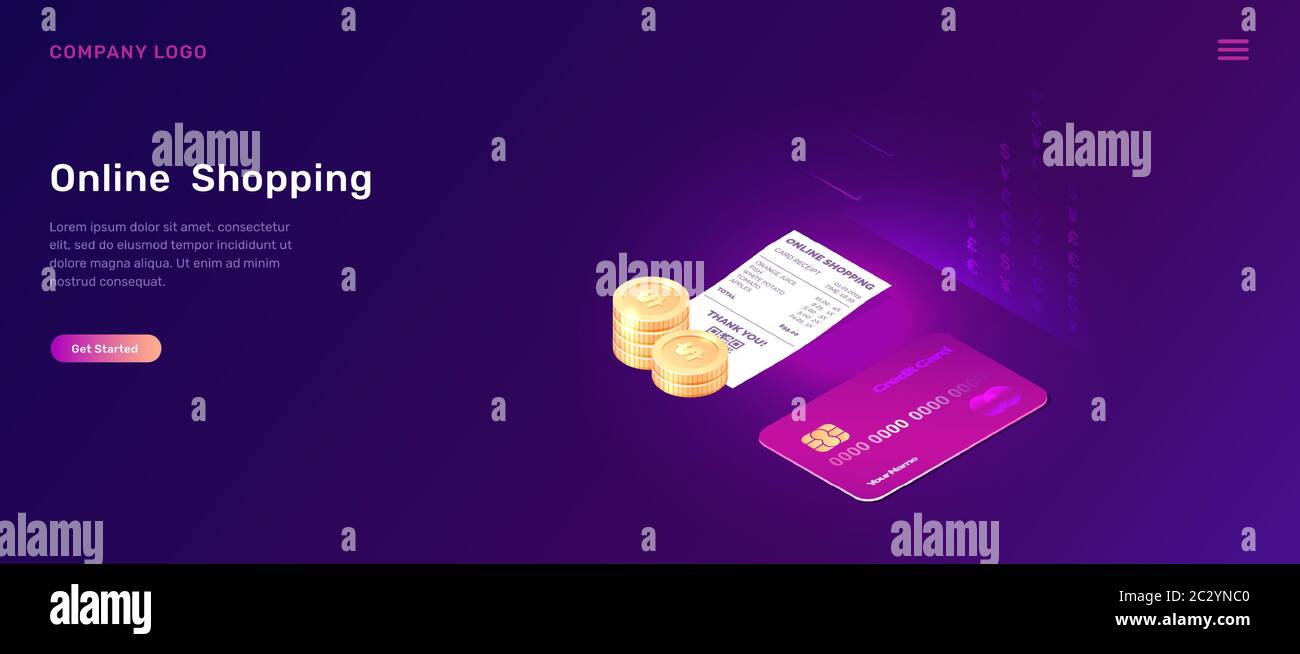 Online shopping, isometric concept vector illustration. Credit card ...