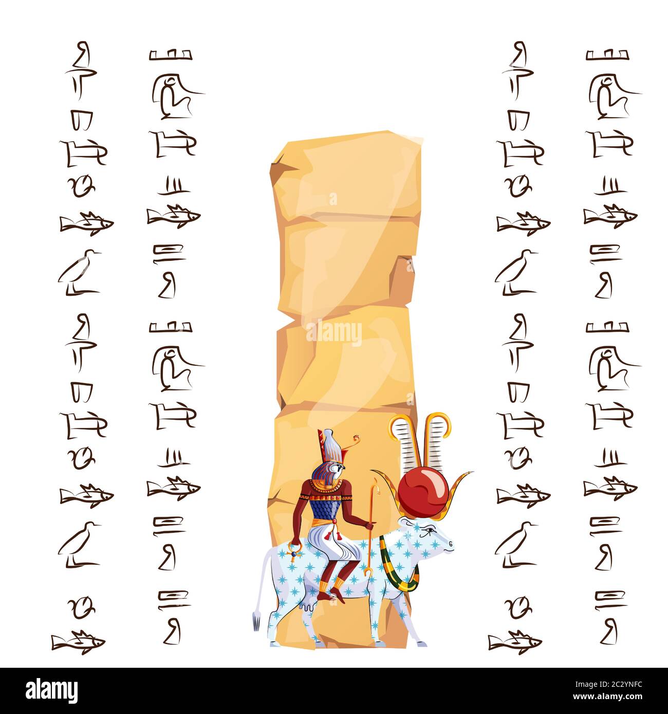 Ancient Egypt papyrus or stone cartoon vector with hieroglyphs and ...