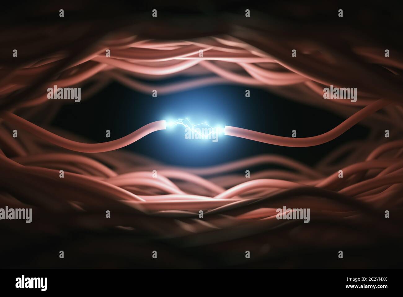 Inside the electrical installation with one of the power wires cut ...