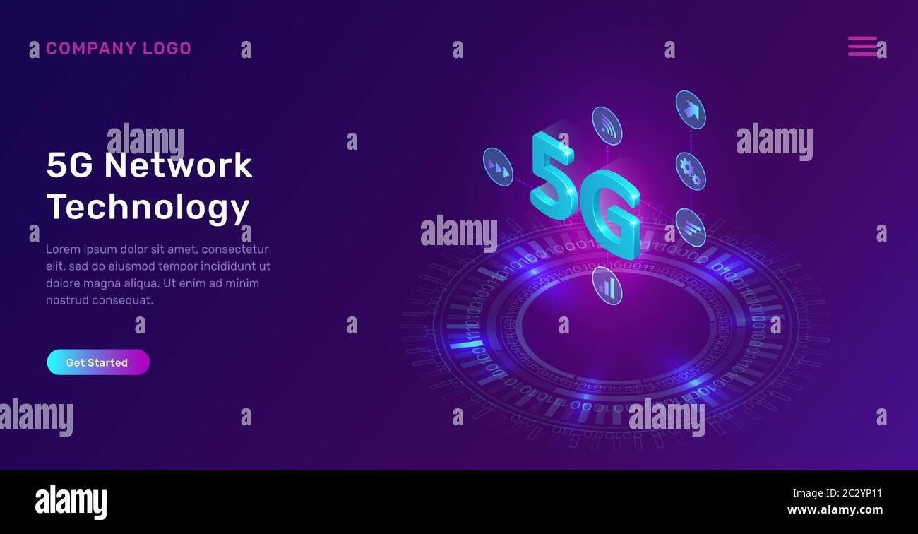 5G network technology, isometric concept vector illustration. 5G symbol ...