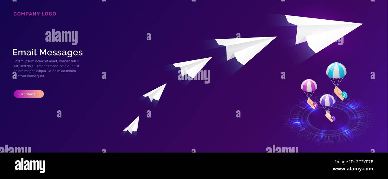 Email message service, isometric concept vector. Flying paper planes ...