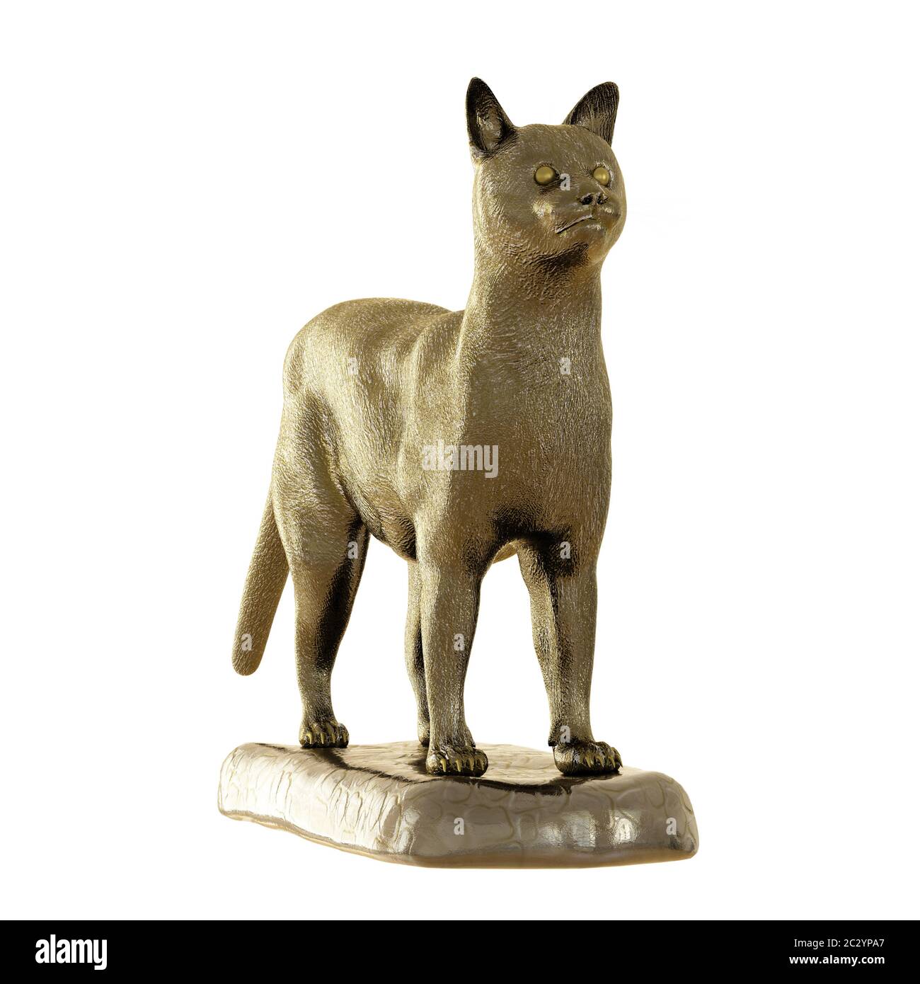Brown metal muscular cat figurine on a white background. 3d rendering ...
