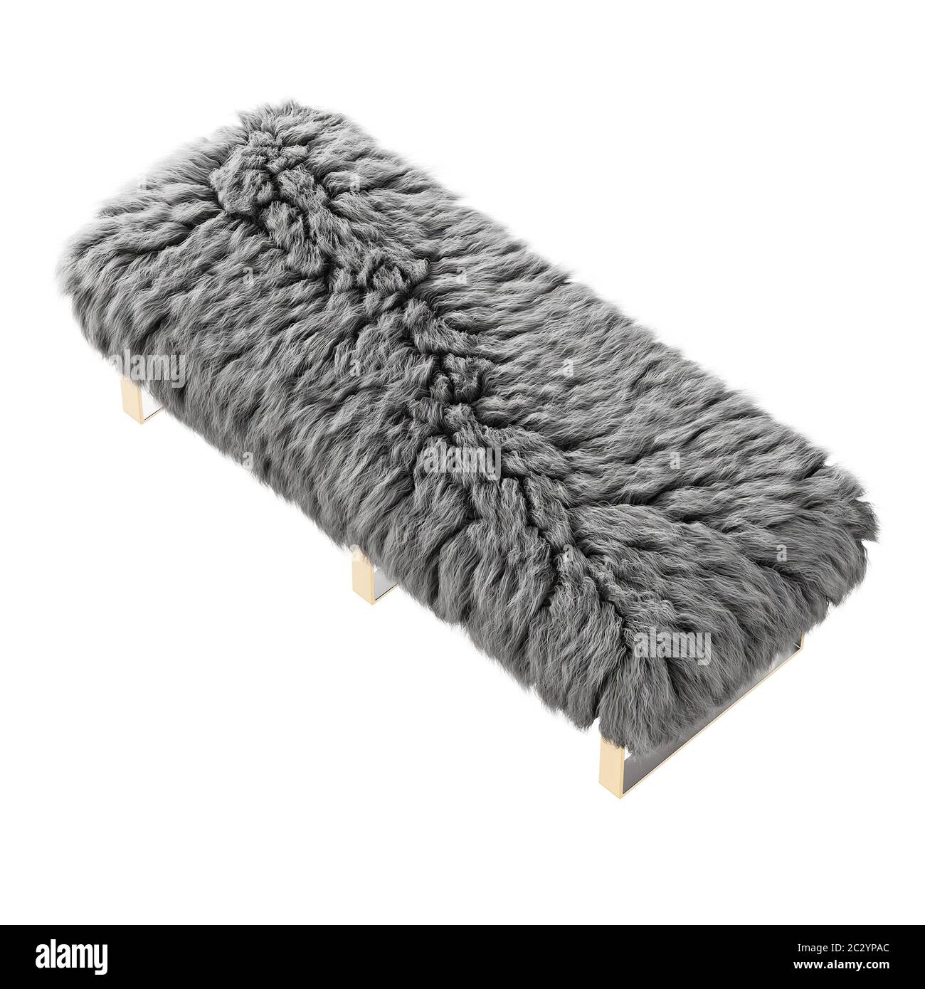 Beautiful gray fluffy bench made of wool on an isolated background. 3D ...