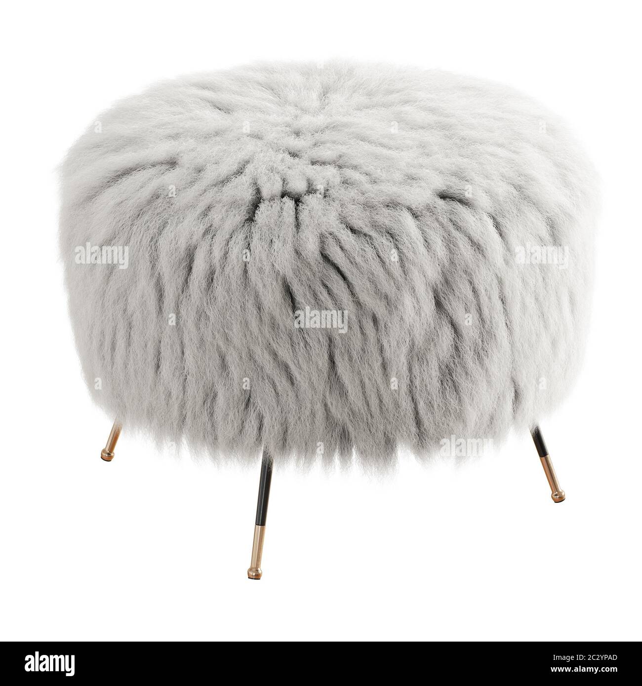 White fluffy stool made of sheepskin wool on hooves on an isolated ...