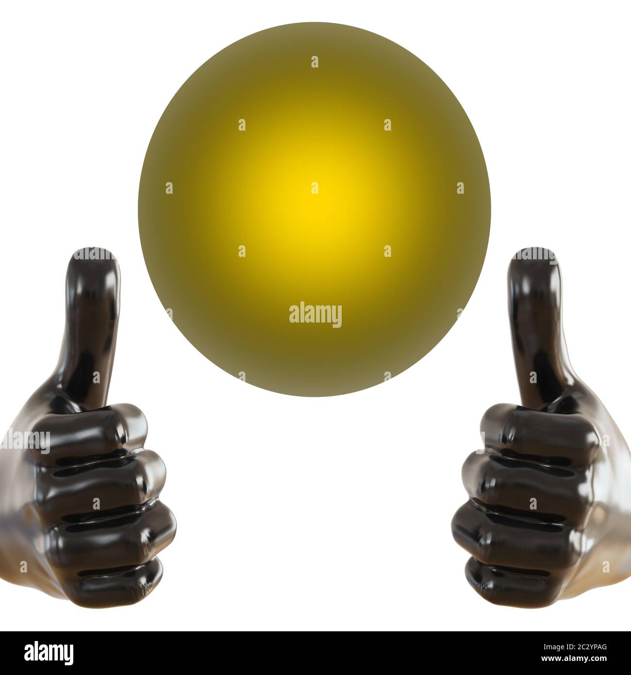 Black figurine of a hand with a protruding thumb up and glowing yellow ...