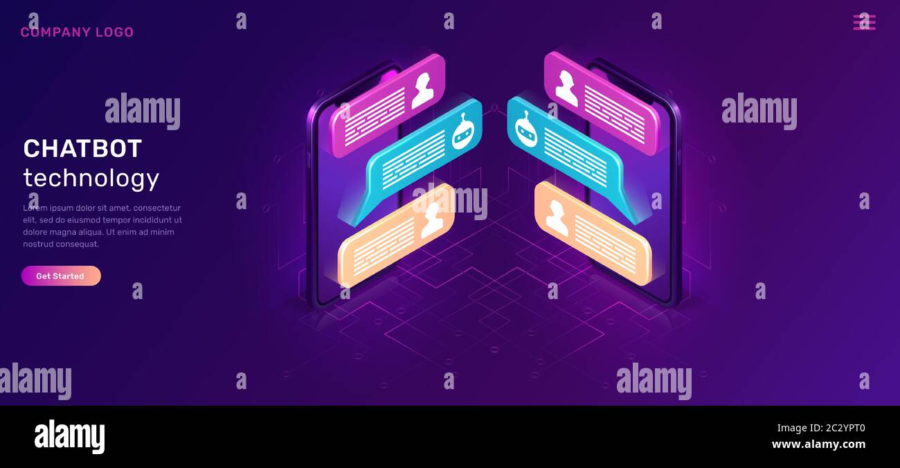 Chat bot or mobile chatting, isometric concept vector illustration ...