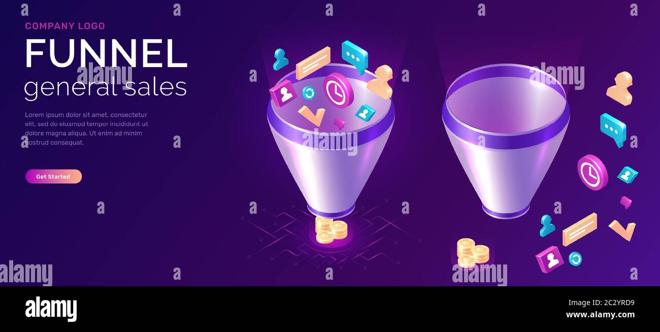 Sales funnel, isometric concept vector illustration. Marketing funnel ...