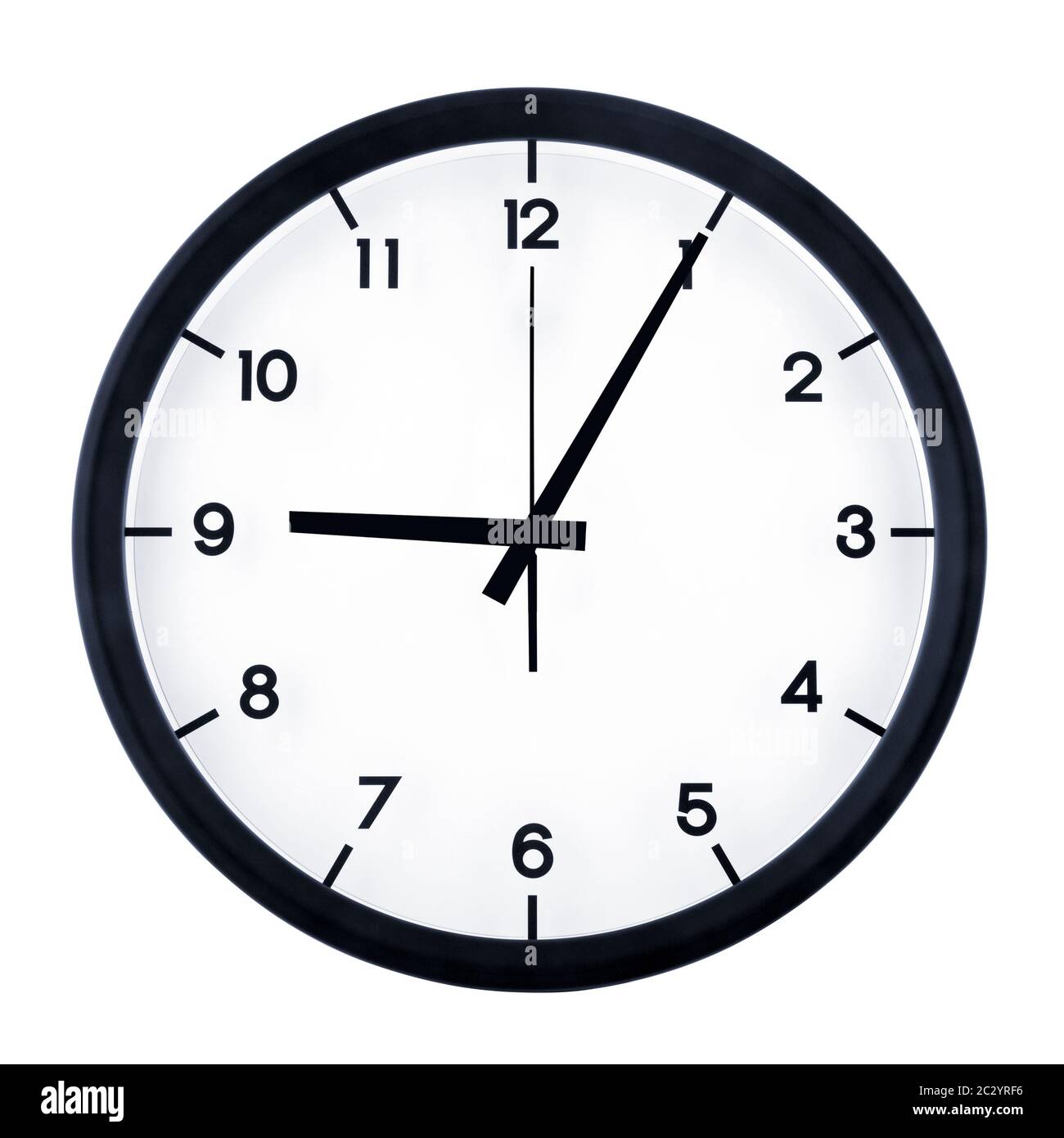 Classic analog clock pointing at nine O five, isolated on white ...