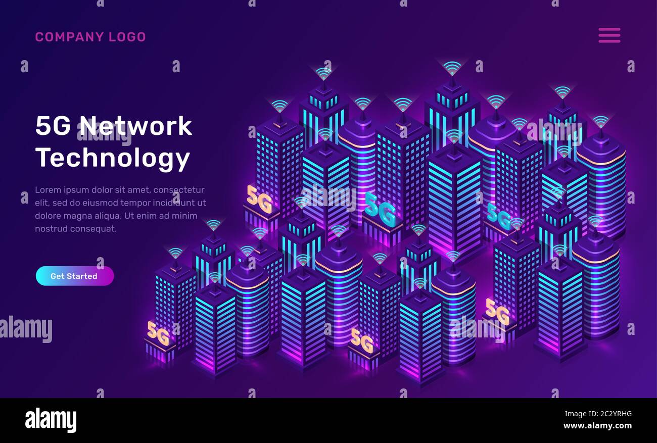 5G network technology, isometric concept vector illustration. Smart ...