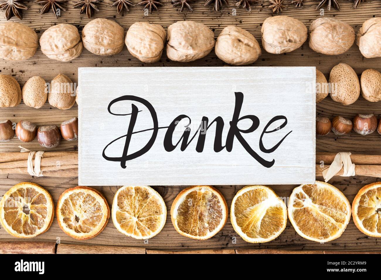 Sign With German Text Danke Means Thank You. Christmas Food Flat Lay ...