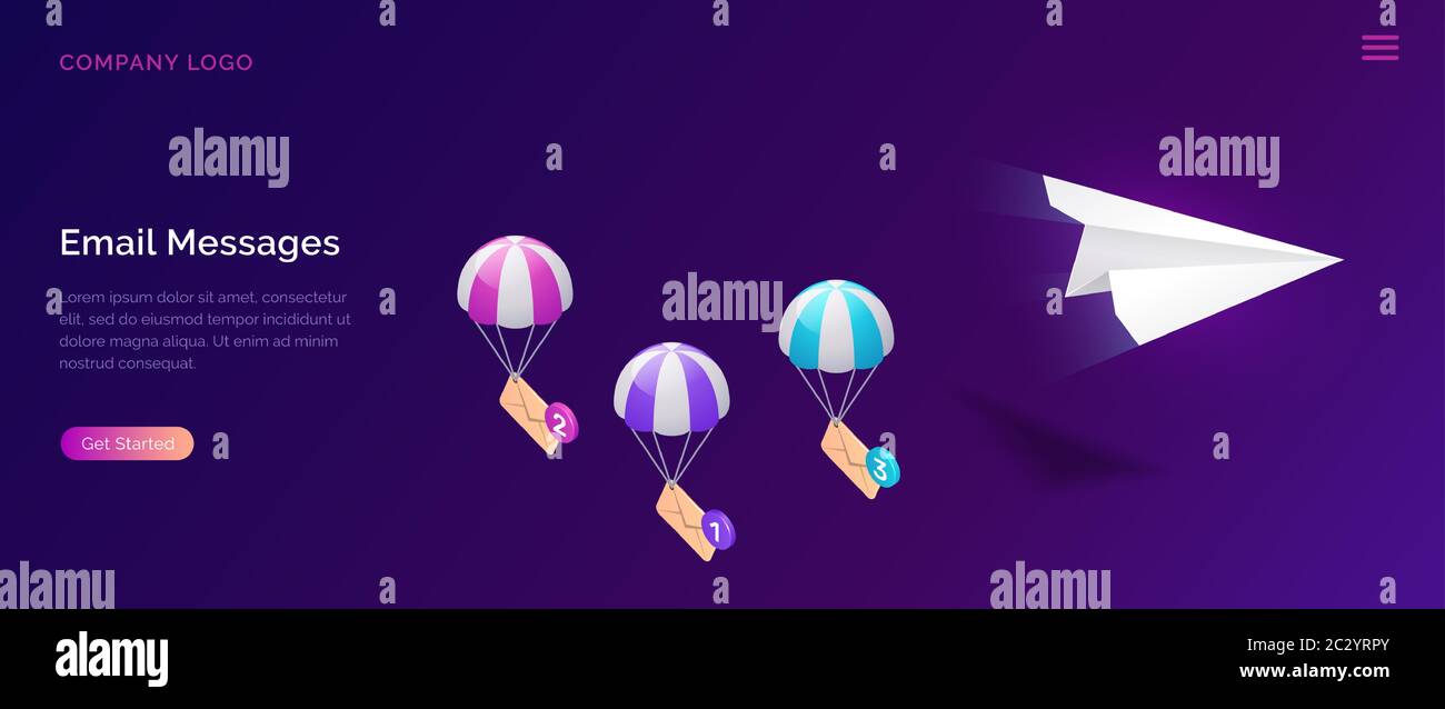 Email message service, isometric concept vector illustration. Flying ...