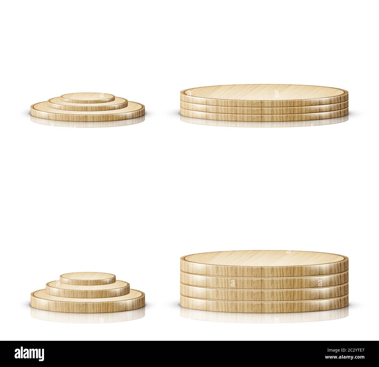 Wooden cutting board or tray, podium or stage set of realistic vector ...