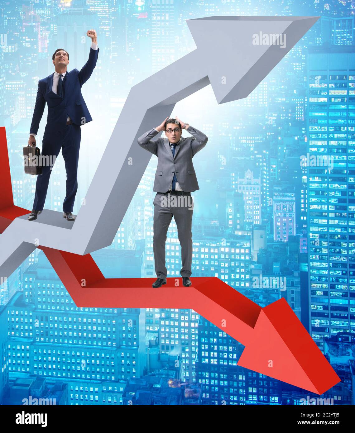 The businessman with charts of growth and decline Stock Photo - Alamy