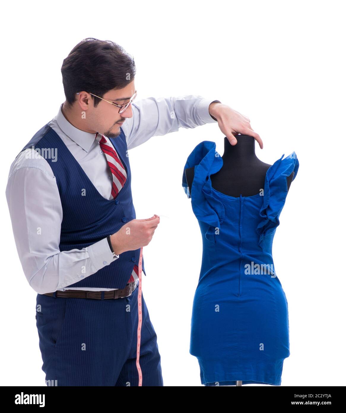 Male tailor isolated on white background Stock Photo - Alamy