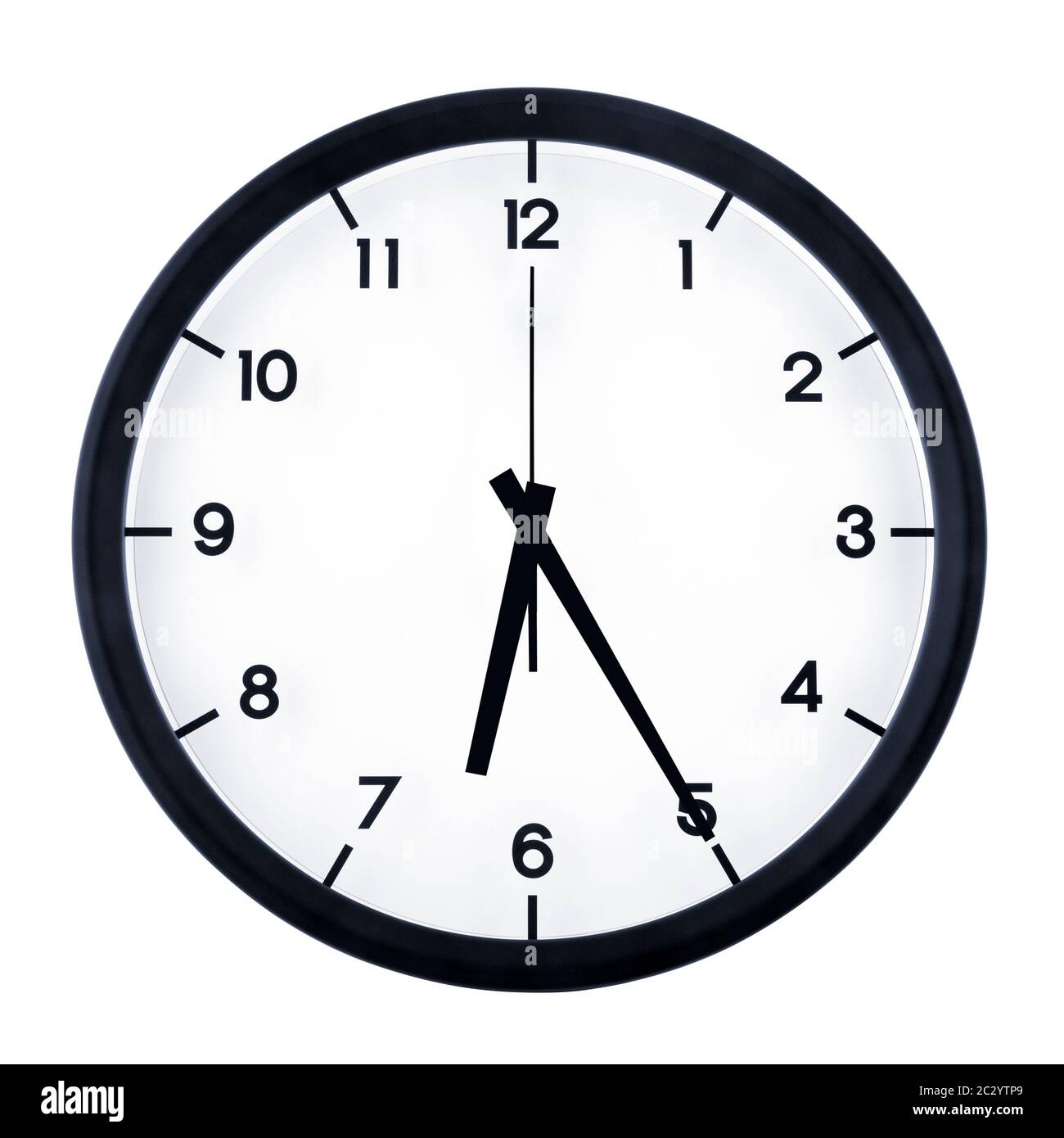 Classic analog clock pointing at six twenty five, isolated on white ...