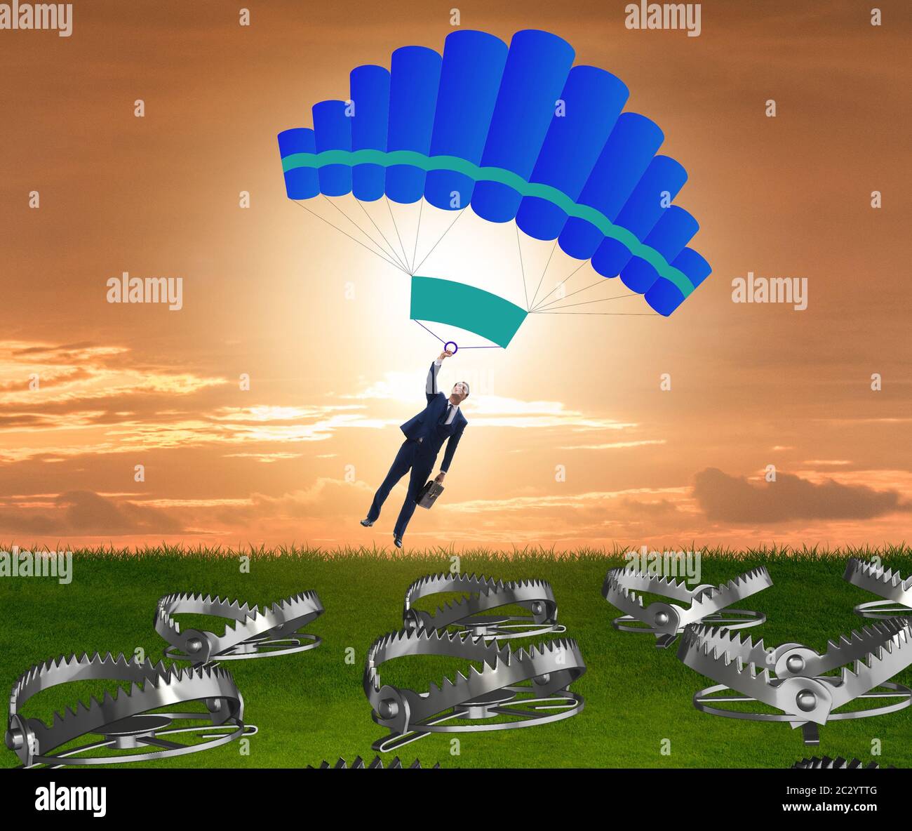 The businessman falling into trap on parachute Stock Photo - Alamy